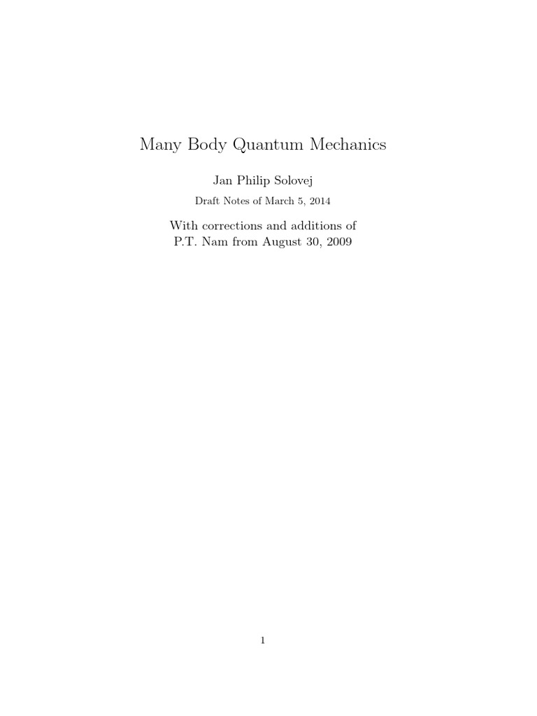 Many Body Quantum Mechanics Overview | PDF | Hilbert Space | Functions ...