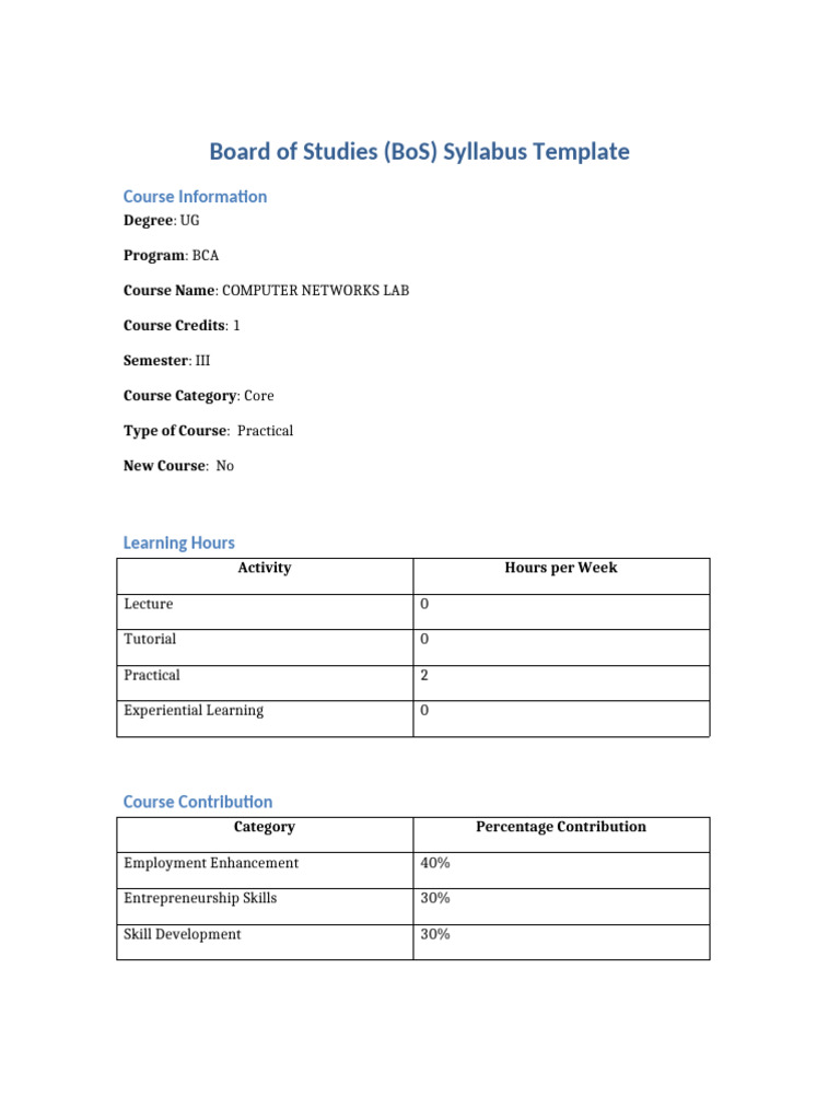 BCA Computer Networks Lab Syllabus | PDF | Computer Network | Router ...