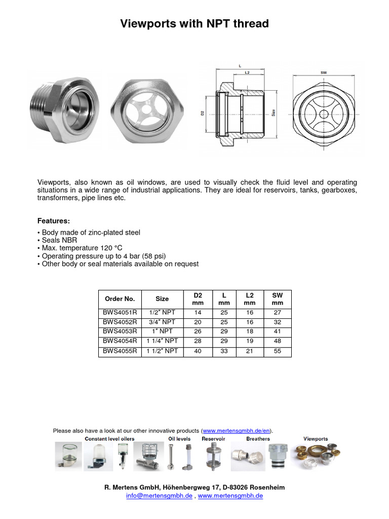 Data Sheet Viewports NPT | PDF