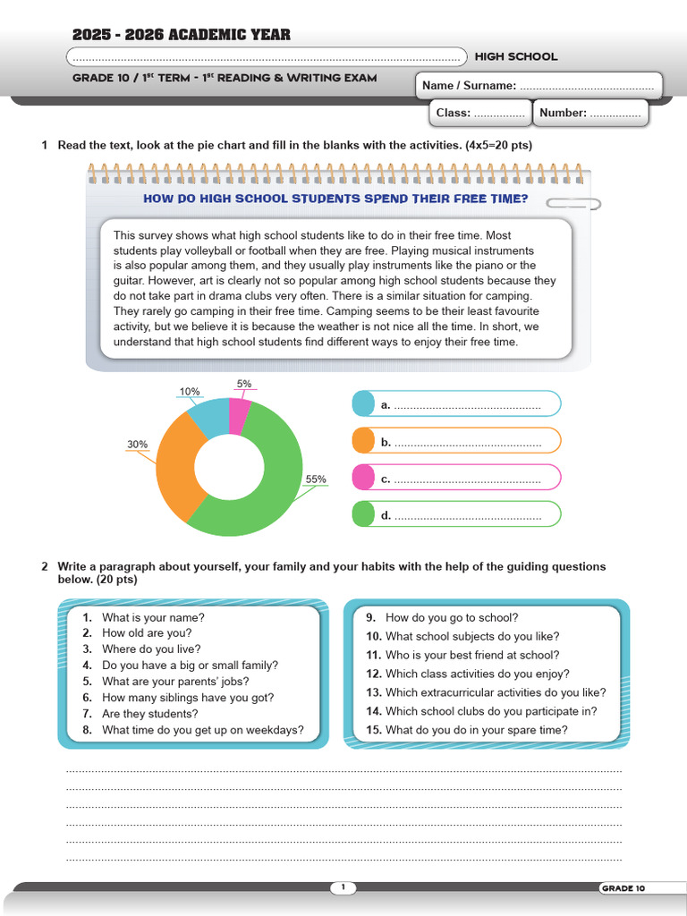 Grade 10 Term 1 Reading Writing Exam 1 | PDF