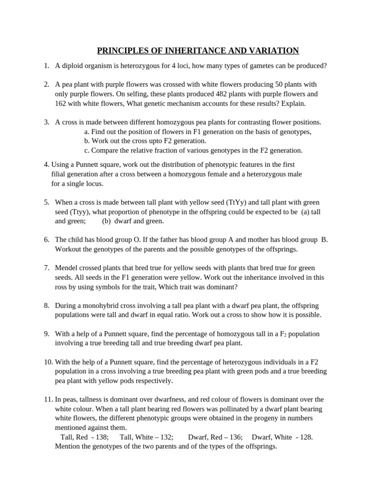 Principles of Inheritance - Problems | PDF | Dominance (Genetics ...
