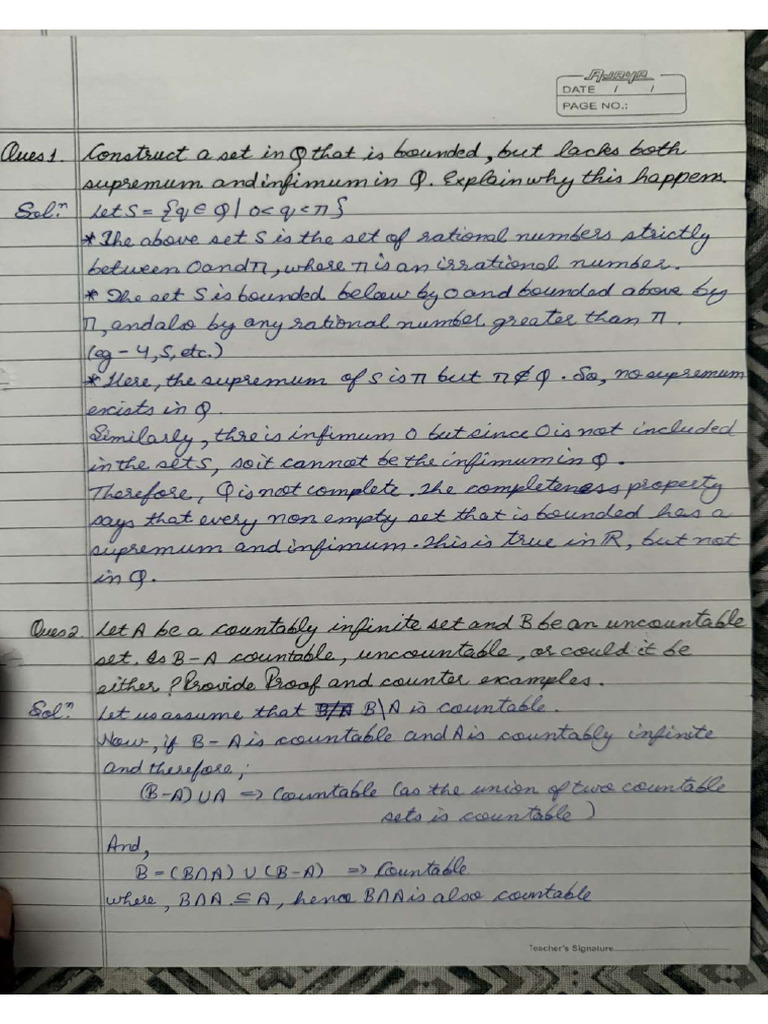 Real Analysis Assignment 1 (MAHIMA BSC Hons Mathematics 2nd Year) | PDF