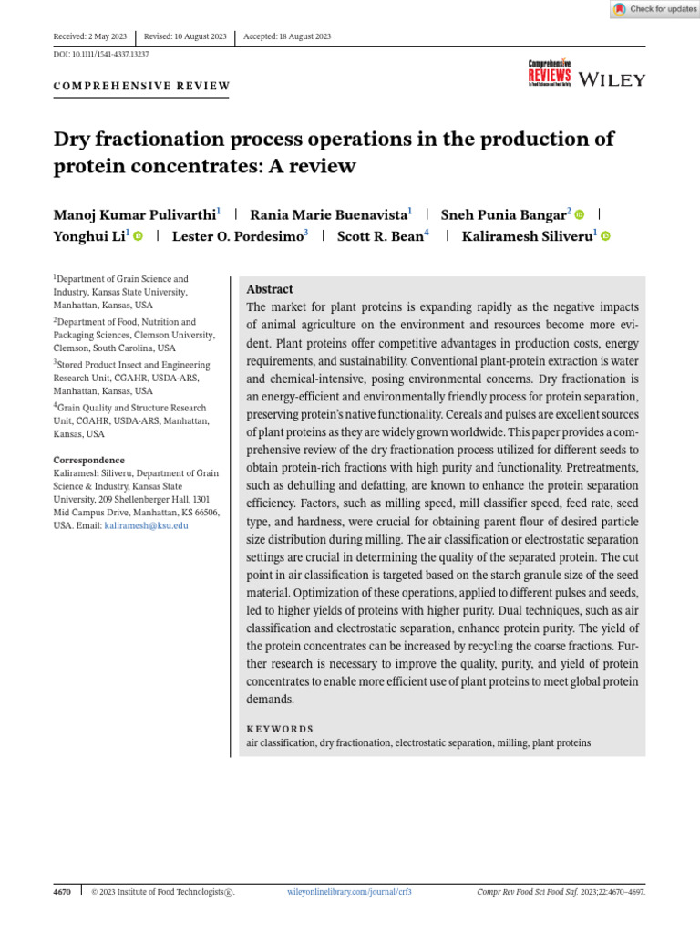 Dry Fractionation for Protein Concentrates | PDF | Foods | Proteins