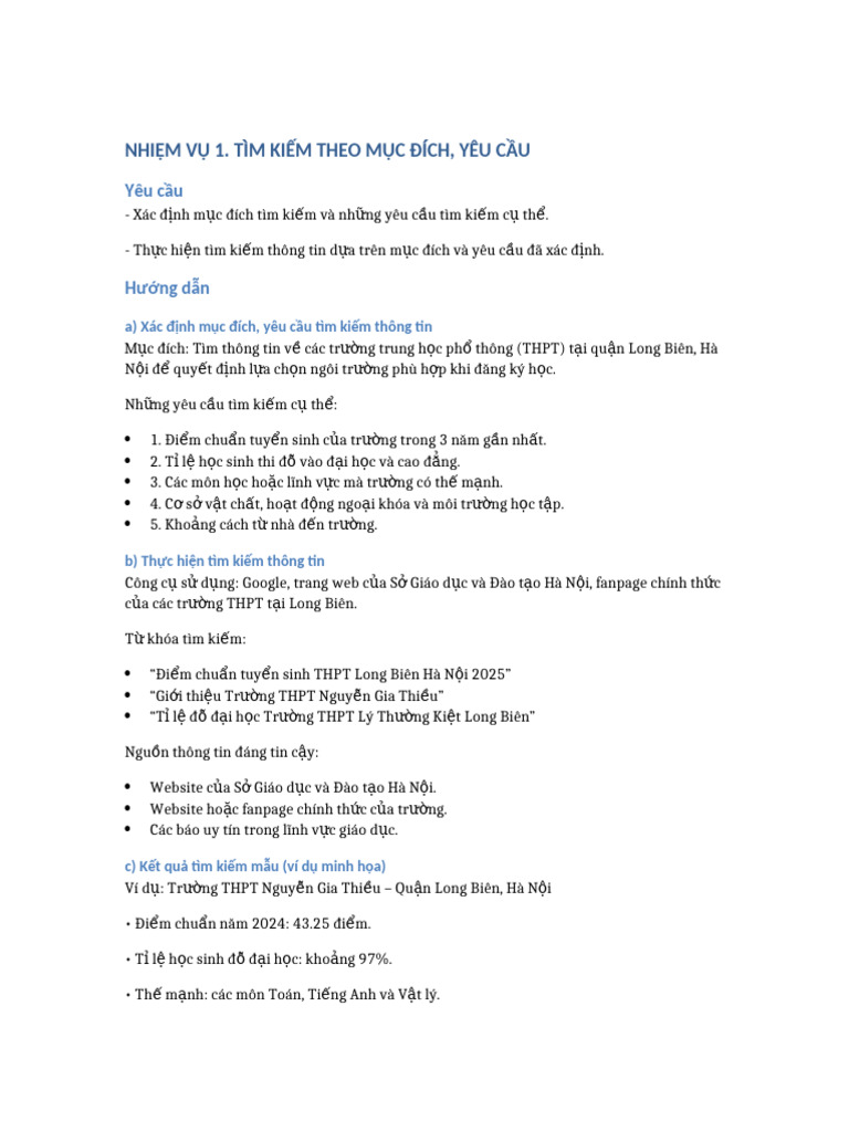 Nhiem Vu 1 Tim Kiem Theo Muc Dich Long Bien | PDF