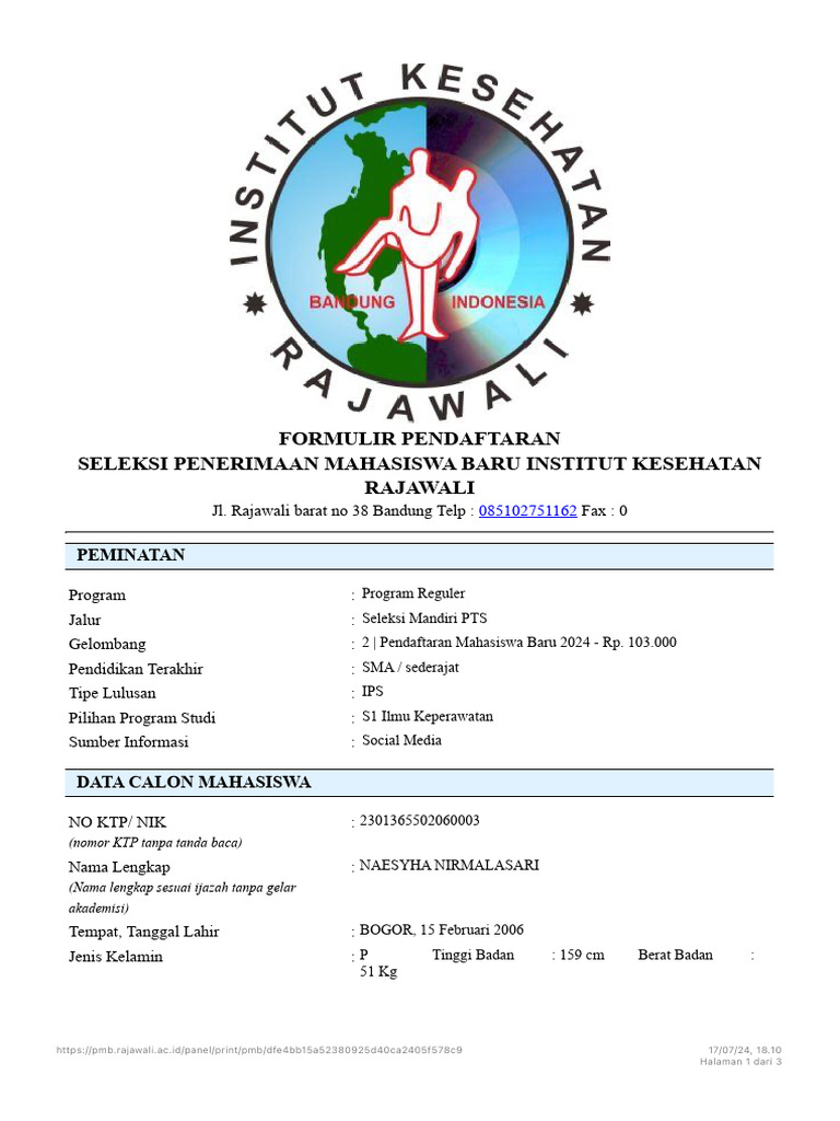 Cetak Formulir PMB | PDF
