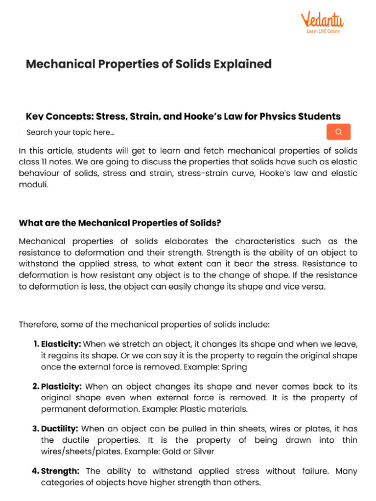 Mechanical Properties of Solids Explained | PDF