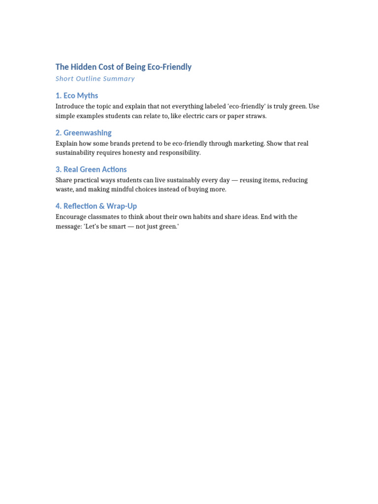 The Hidden Cost of Being EcoFriendly Outline Short | PDF