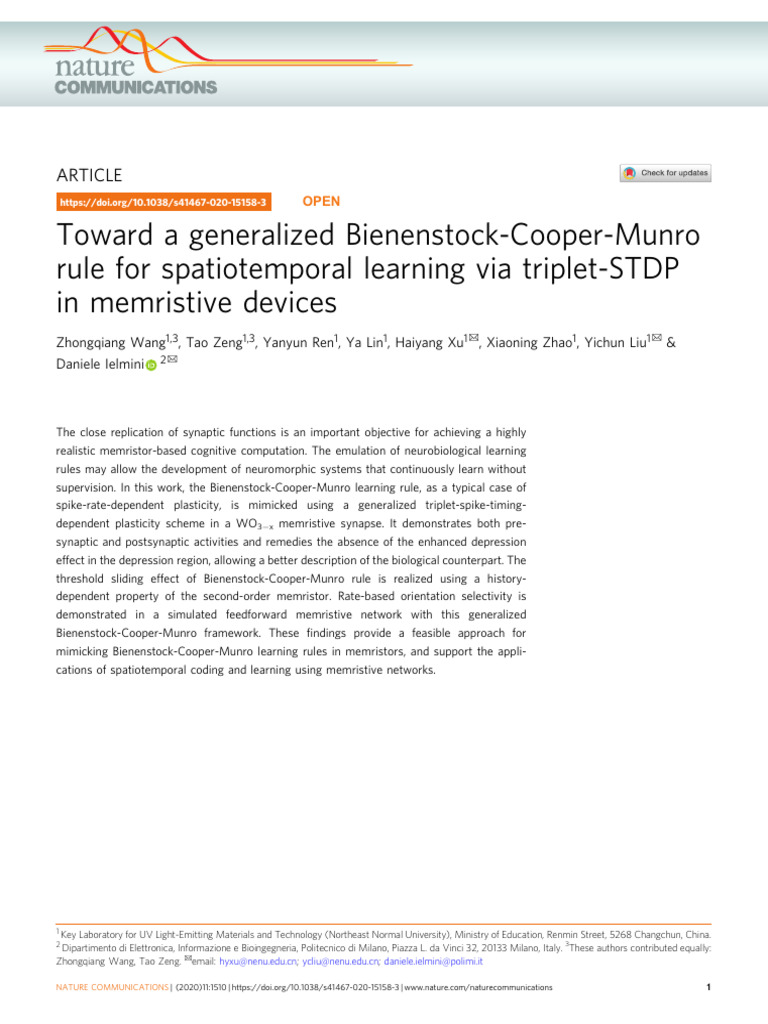 Generalized Bienenstock-Cooper-Munro Rule | PDF | Long Term ...