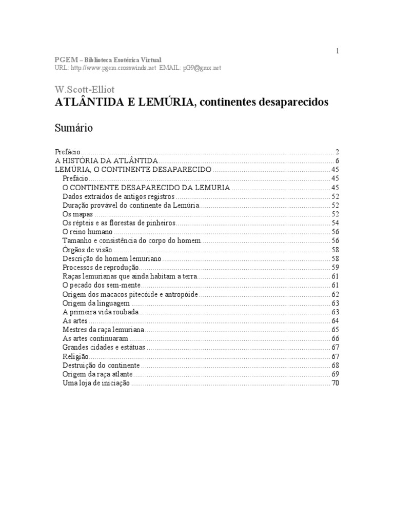 W. Scott Elliot - Atlântida e Lemúria Continentes Desaparecidos | PDF ...