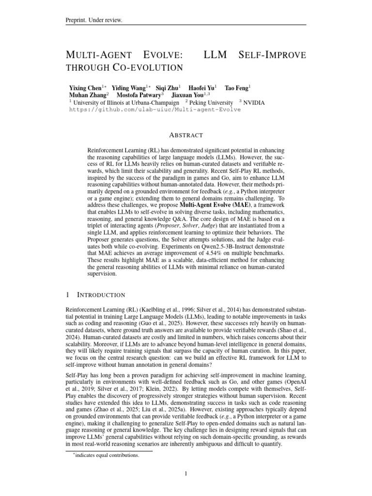 Multi-Agent Evolve - LLM Self-Improve Through Co-Evolution | PDF ...