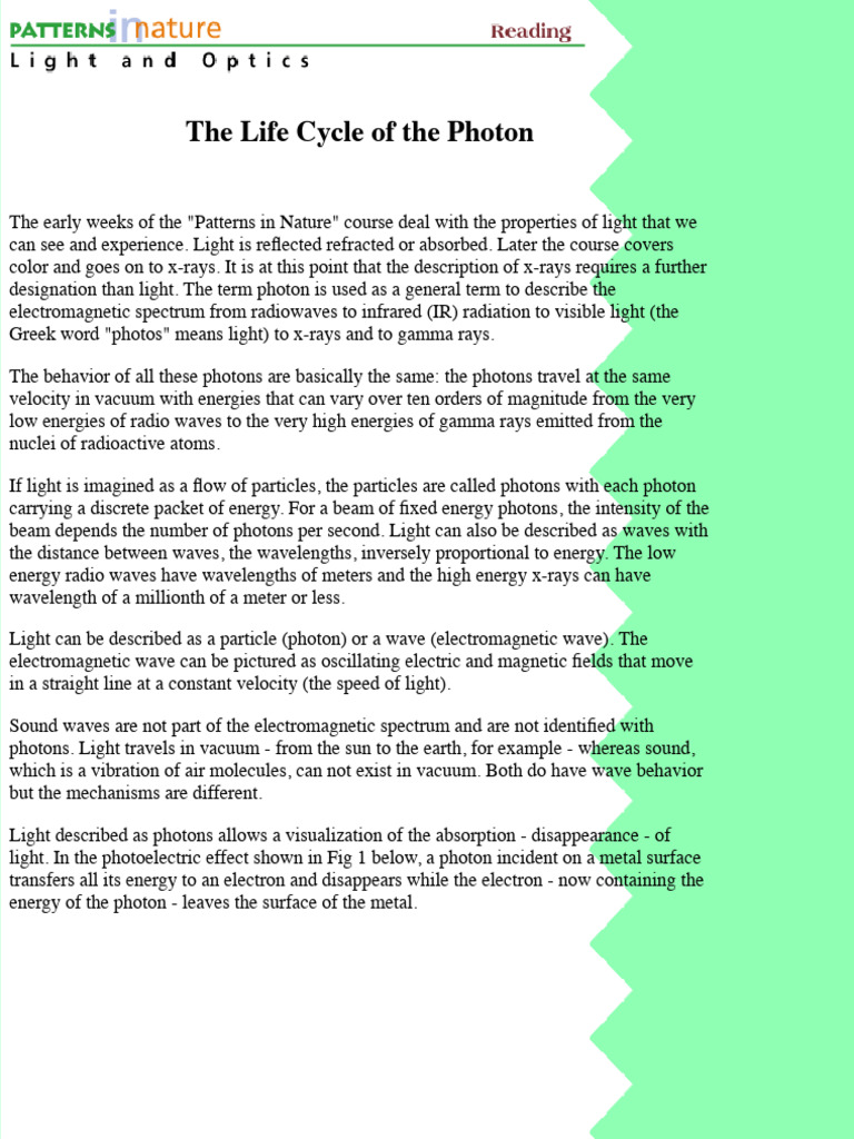 02-U3-Reading1-Life Cycle of The Photon | PDF | Electromagnetic ...