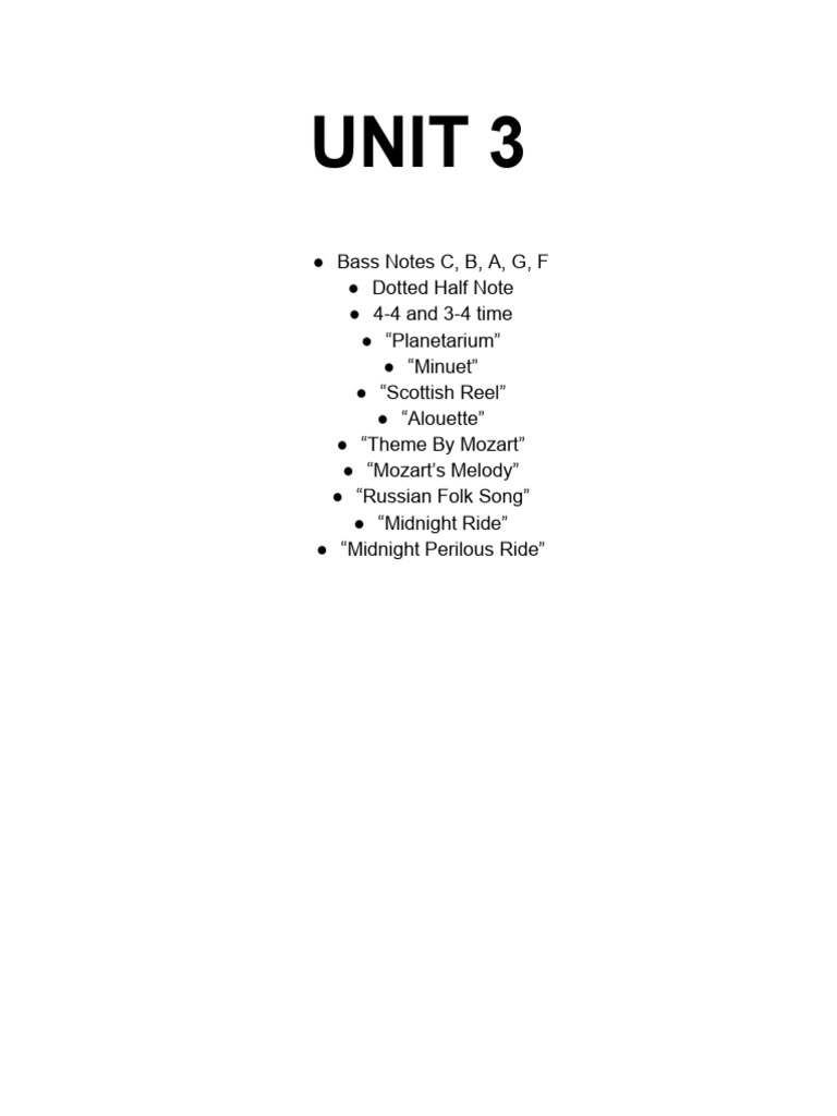 Music Unit 3: Bass Notes & Pieces | PDF