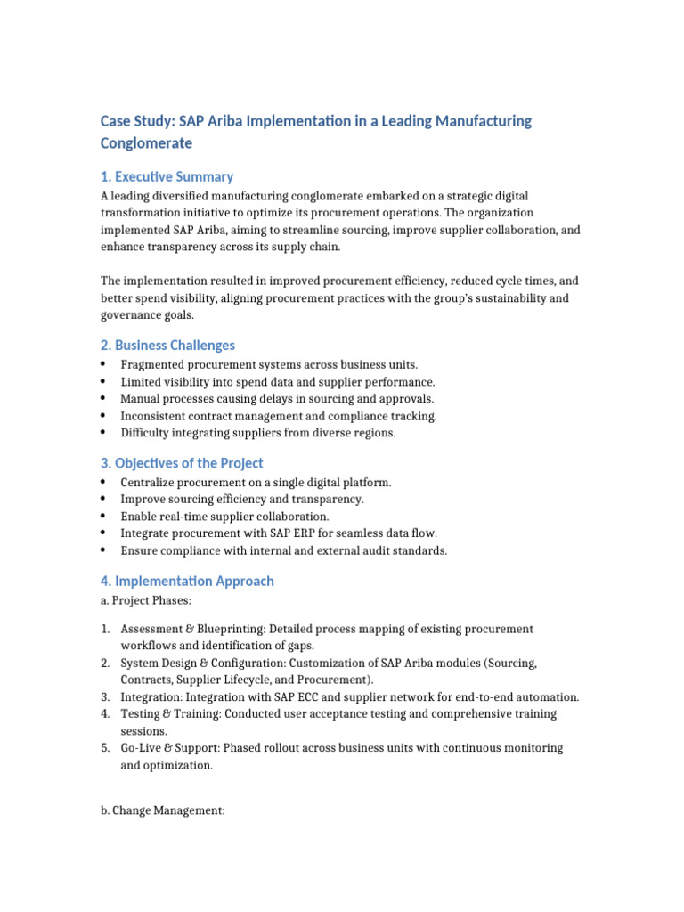 SAP Ariba Implementation Case Study | PDF | Procurement | Supply Chain