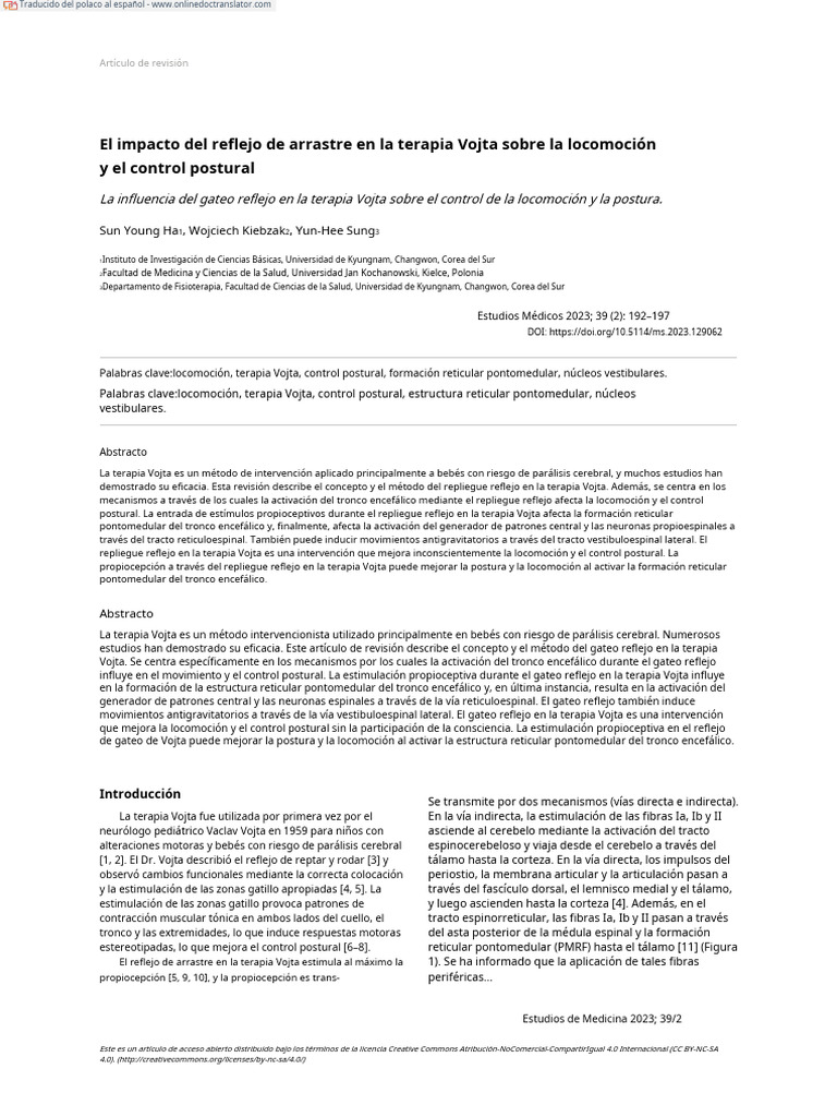 Efecto del reflejo de arrastre en Vojta | PDF | Sistema nervioso ...