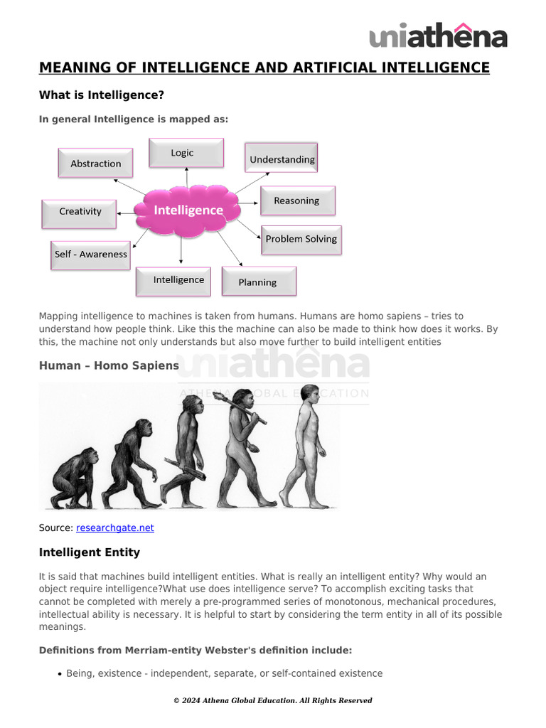 Meaning of Intelligence and Artificial Intelligence | PDF