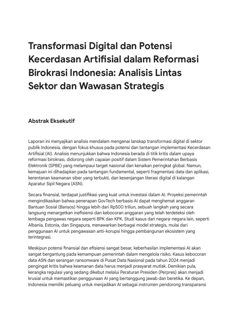 Transformasi Digital dan AI di Birokrasi Indonesia | PDF