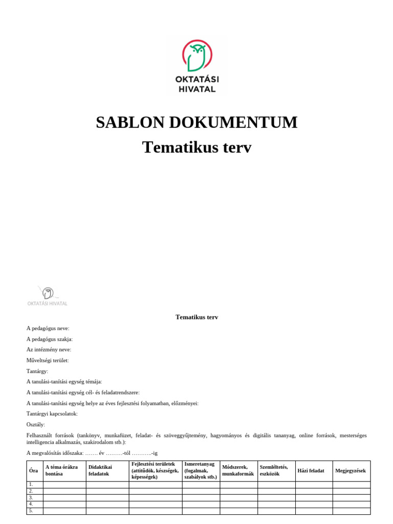 Sablon Altalanos Tematikus Terv | PDF