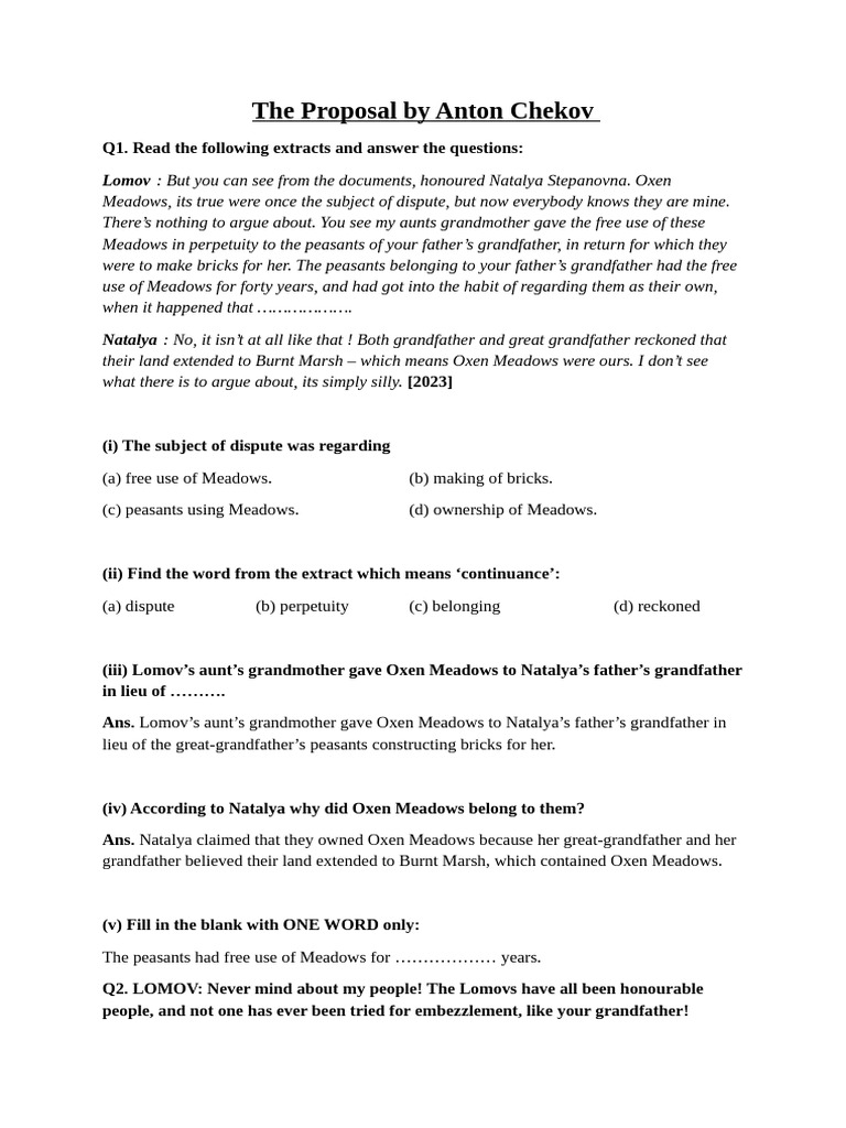 The Proposal by Anton Chekov | PDF