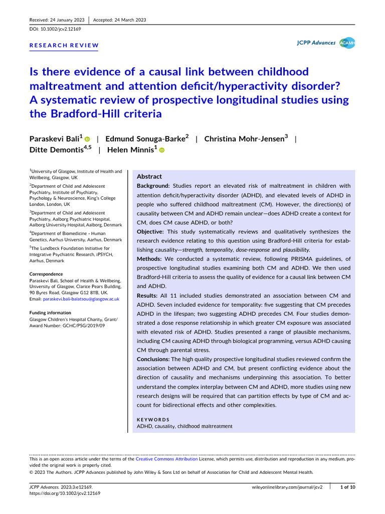Is There Evidence of A Causal | PDF | Attention Deficit Hyperactivity Disorder | Child Abuse