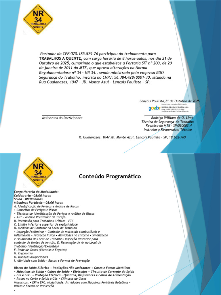 NR-34 Trabalho A Quente LEANDRO Assinado | PDF