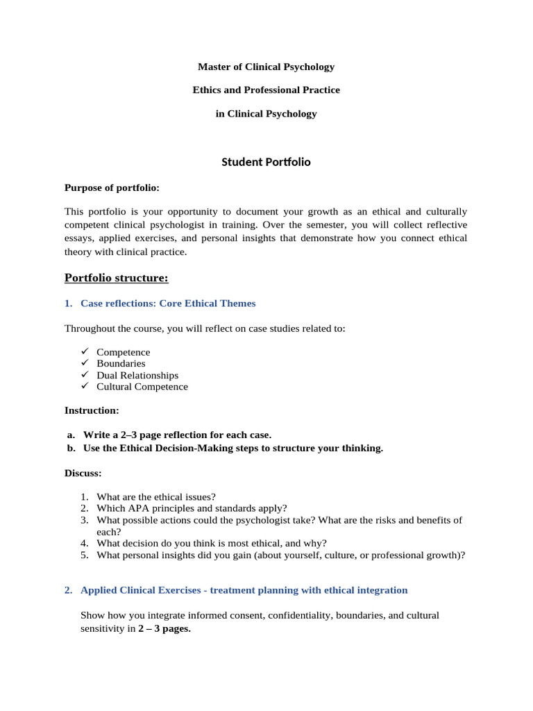 Clinical Psychology Ethics Portfolio Guide | PDF | Clinical Psychology ...