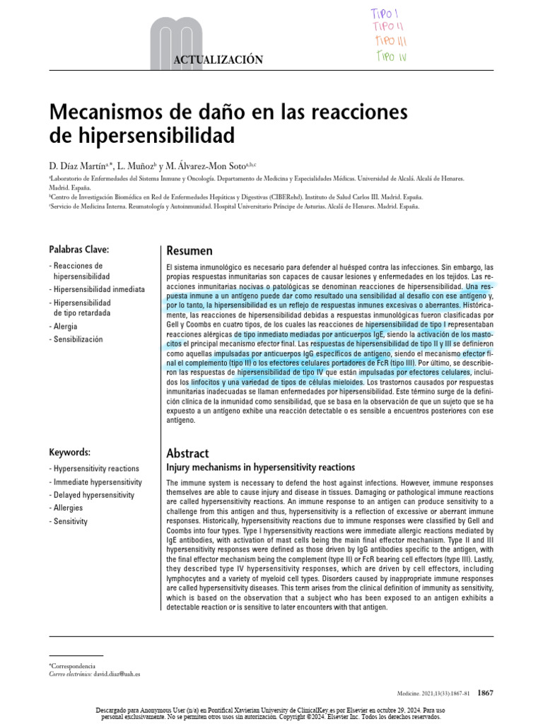 Lectura RX Hipersensibilidad Tipos I, II, III y IV-Diaz D 2021 | PDF ...