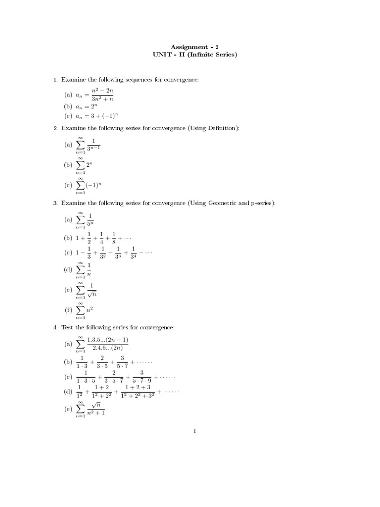 Assignmemt (UNIT-2 Infinite Series-2025) | PDF | Mathematics ...