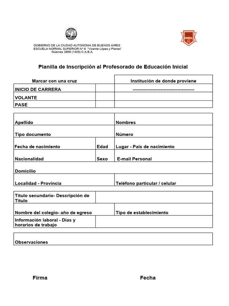 Inscripción Profesorado Educación Inicial | PDF