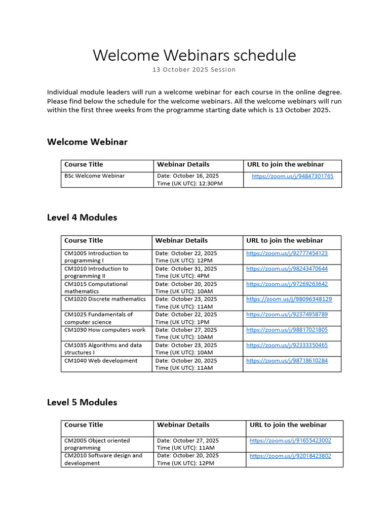 Welcome - Webinars - Schedule - October - 2025 | PDF | Web Conferencing ...
