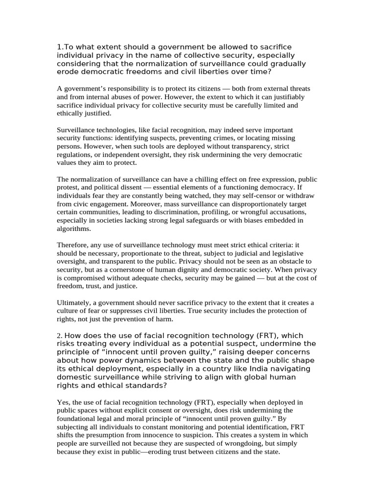 Ethical Questions On Surveillance | PDF | Surveillance | Privacy