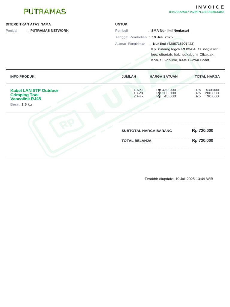Invoice Pembelian Kabel dan Alat Crimping | PDF