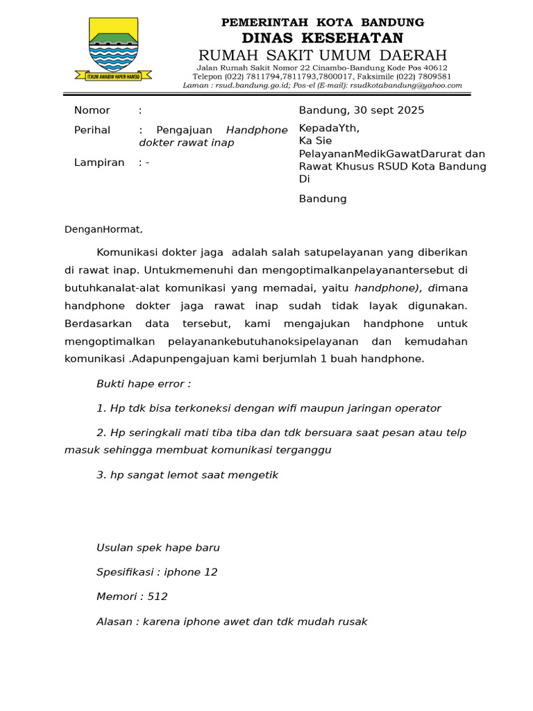 Pengajuan Handphone untuk Dokter RSUD Bandung | PDF