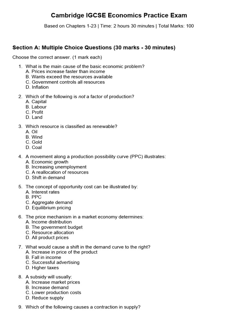 Cambridge IGCSE Economics Practice Exam | PDF | Elasticity (Economics ...