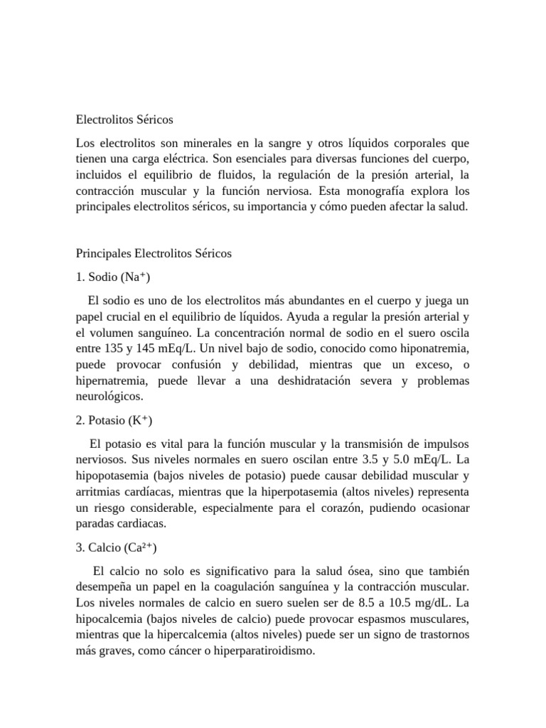 Niveles de Electrolitos en Sangre | PDF | Sodio | Potasio