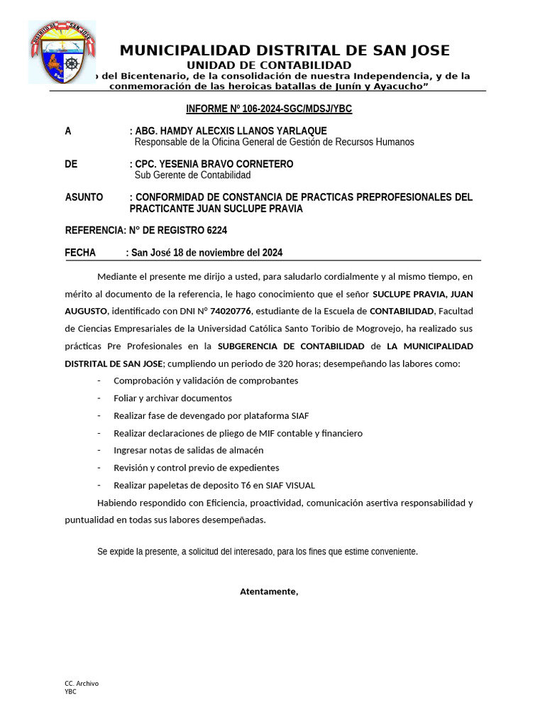 Constancia de Prácticas de Juan Suclupe | PDF