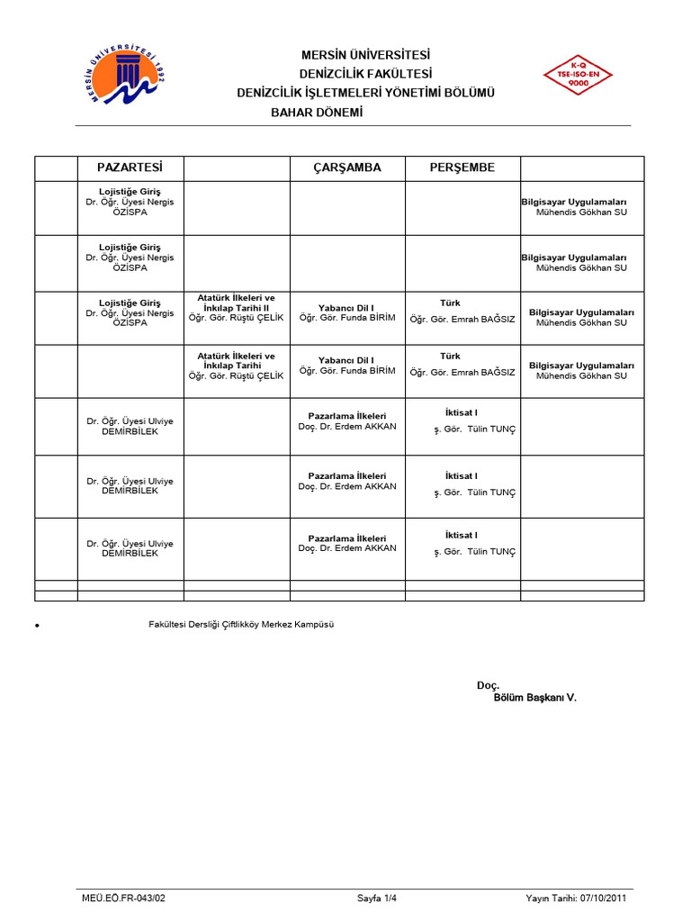 2024-2025 Bahar Donemi Haftalik Ders Programi | PDF