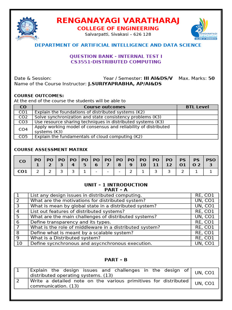 III Ai&Ds Cs3551 Int I QB | PDF | Distributed Computing | Message Passing