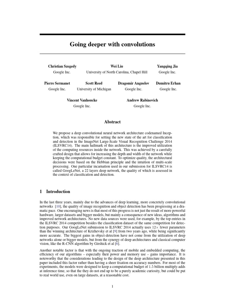 Going Deeper With Convolutions 1yobw2o2ds | PDF | Machine Learning ...