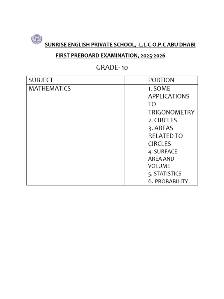 Revised Math Grade 10 - First Preboard Exam Portion | PDF