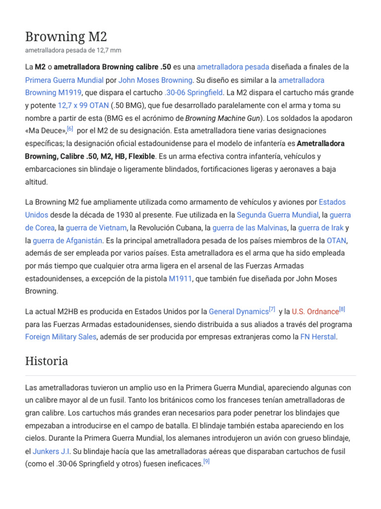 Browning M2 - Wikipedia, La Enciclopedia Libre | PDF | Vuelo | Tecnología militar