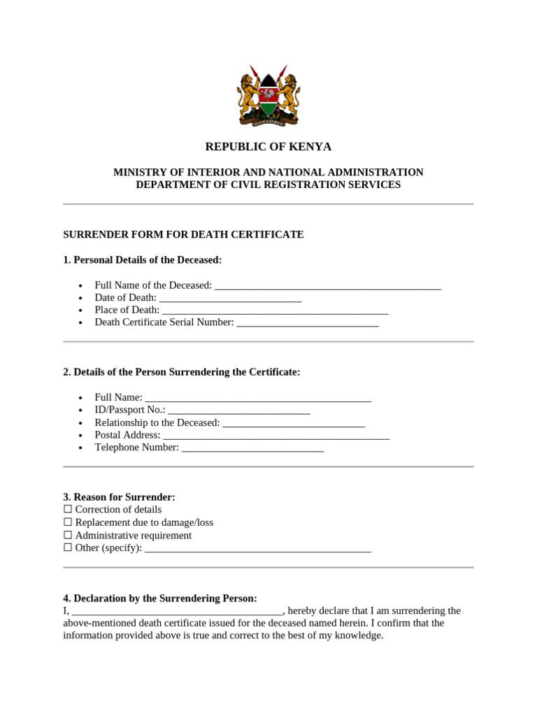 Death Certificate Surrender Form | PDF