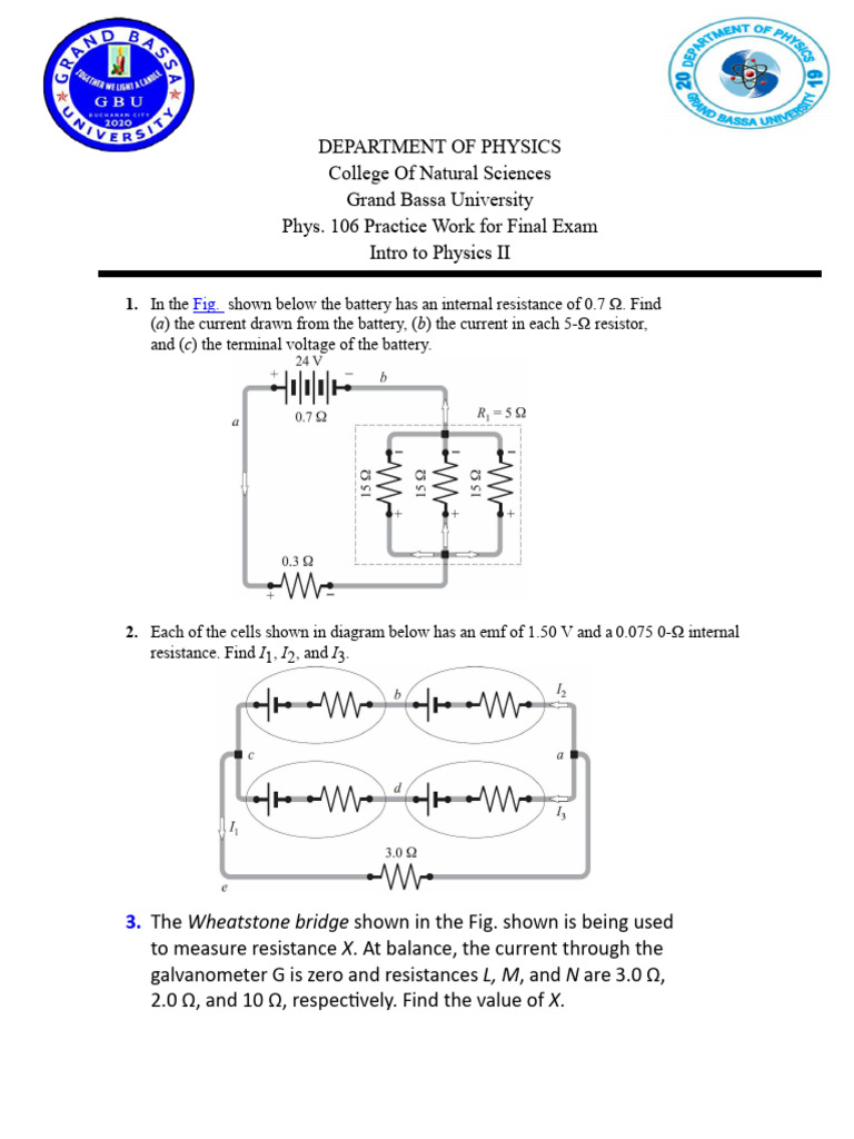 Practice Wrok For Final Exams | PDF | Series And Parallel Circuits ...
