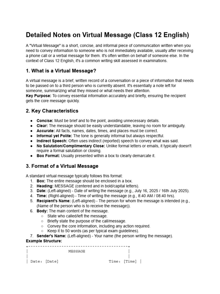 Tj9IT - Detailed Notes On Virtual Message (Class 12 Englis... | PDF ...