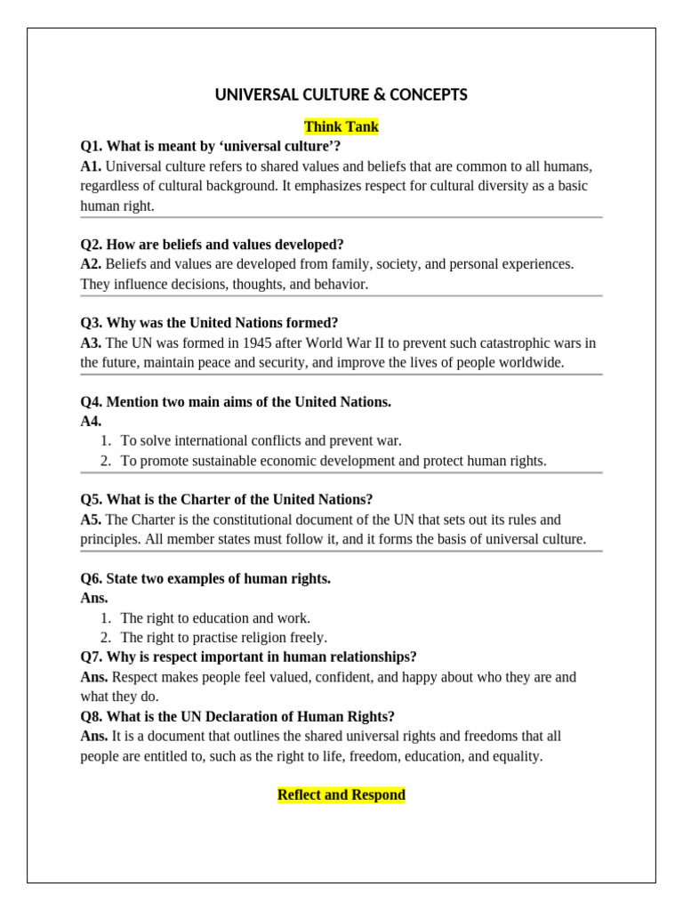 Understanding Universal Culture Concepts | PDF | United Nations ...