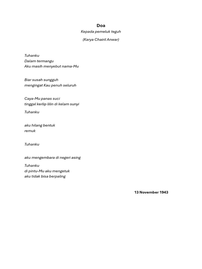 Analisis Puisi "Doa" Chairil Anwar | PDF
