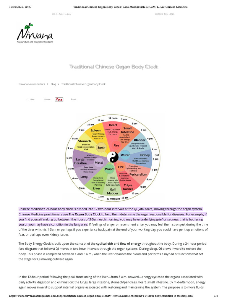 Traditional Chinese Organ Body Clock - Lana Moshkovich, DACM, L.ac ...
