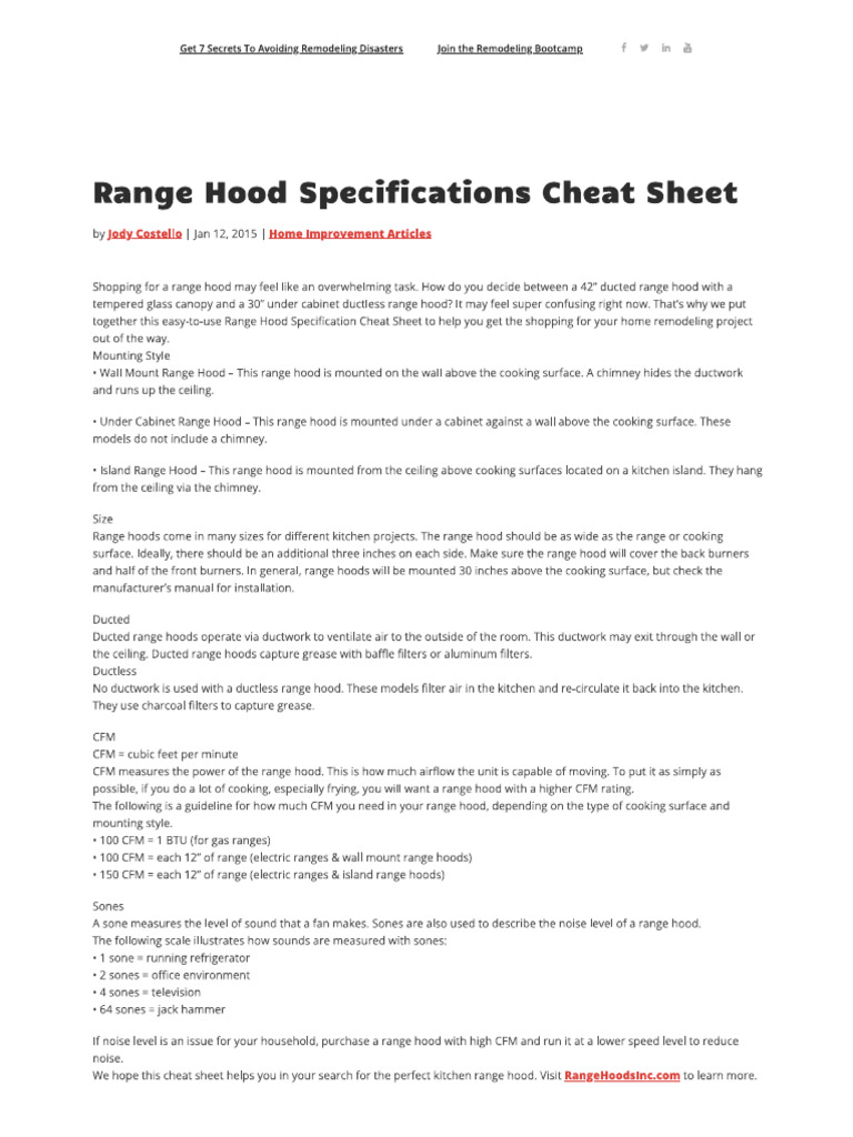 Range Hood Specs | PDF