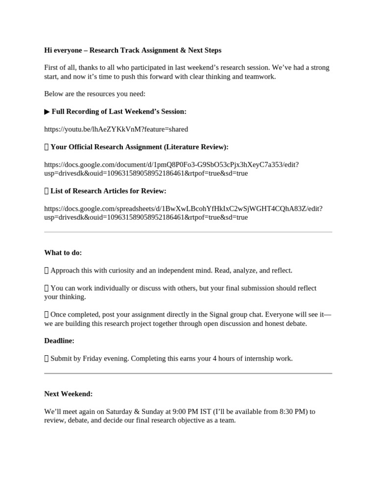 Message To Interns July 1st 2025 With Assignment and Instructions | PDF