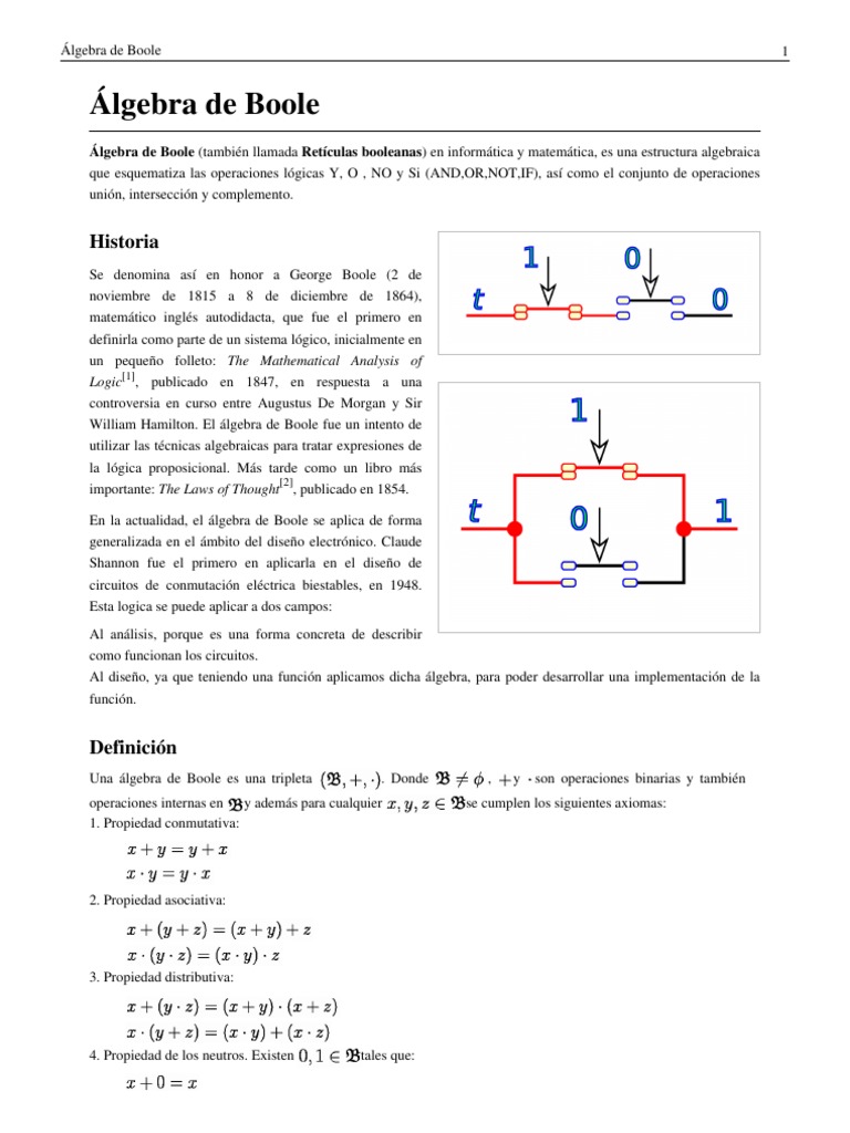Algebra de Boole | PDF | Formalismo (deductivo) | Álgebra de Boole