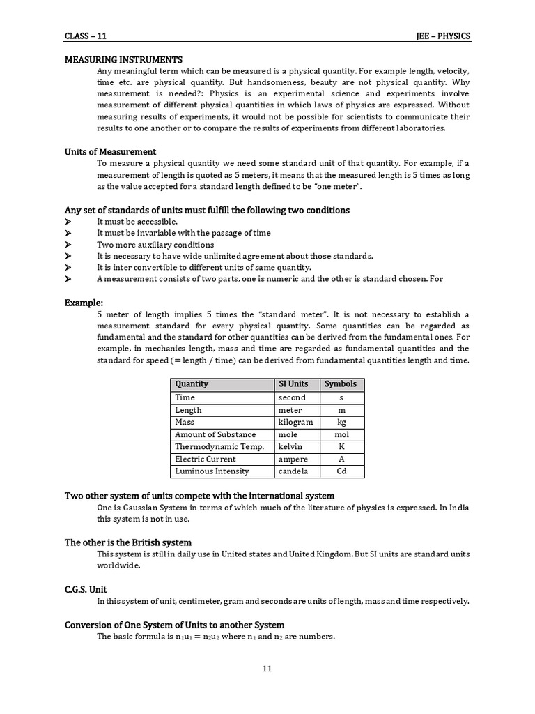 JEE Phy CH 01 Measuring Instruments | PDF | Measurement | International System Of Units